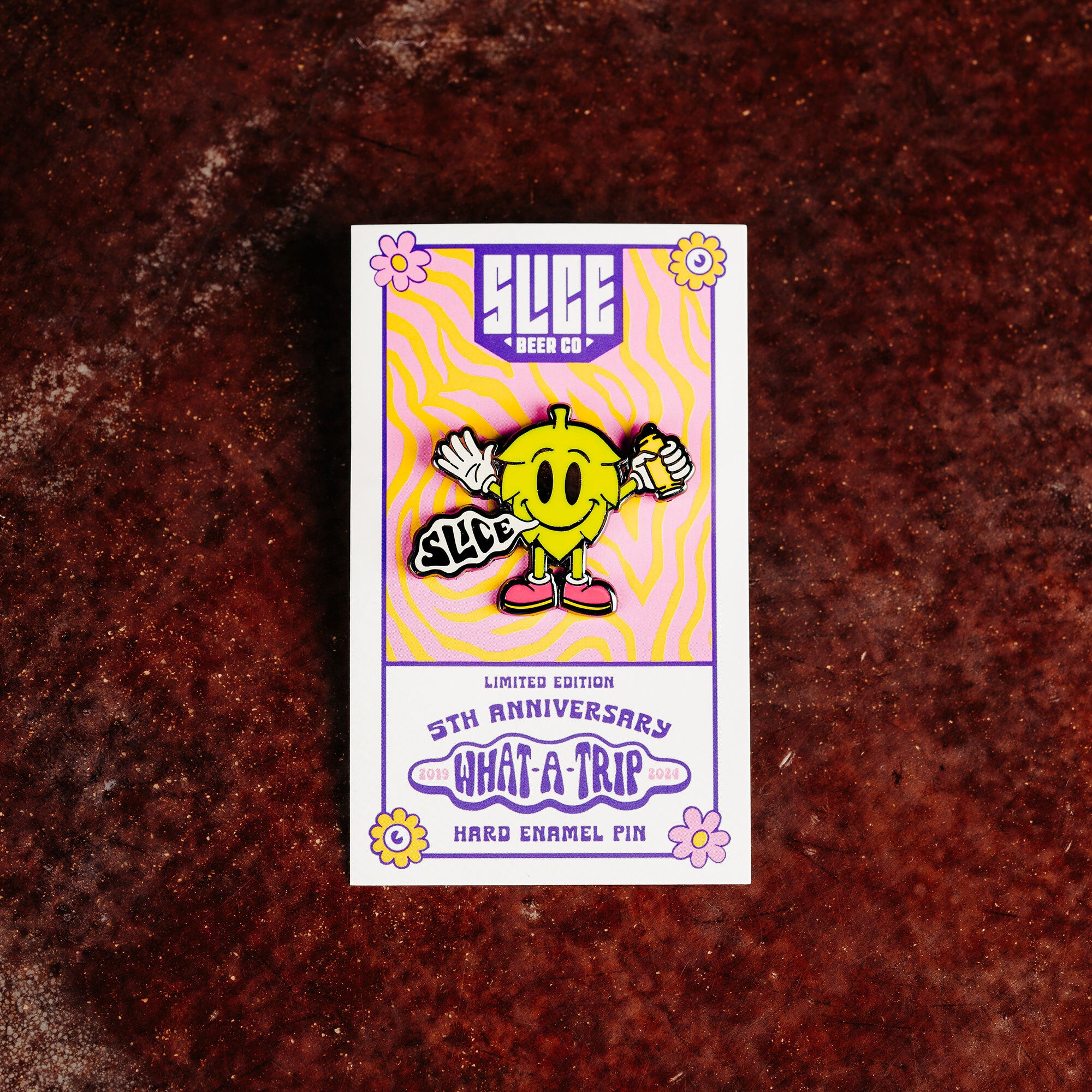 5th Anniversary Smiley Face Hard Enamel Pin | SLICE BEER CO. ORDERING